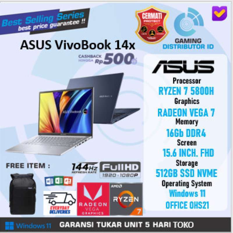 Promo Asus Vivobook 14x M1403qa Ryzen 7-5800h 16g 512gb 14 Fhd Ips W11 Ohs Diskon 33% Di Seller ...