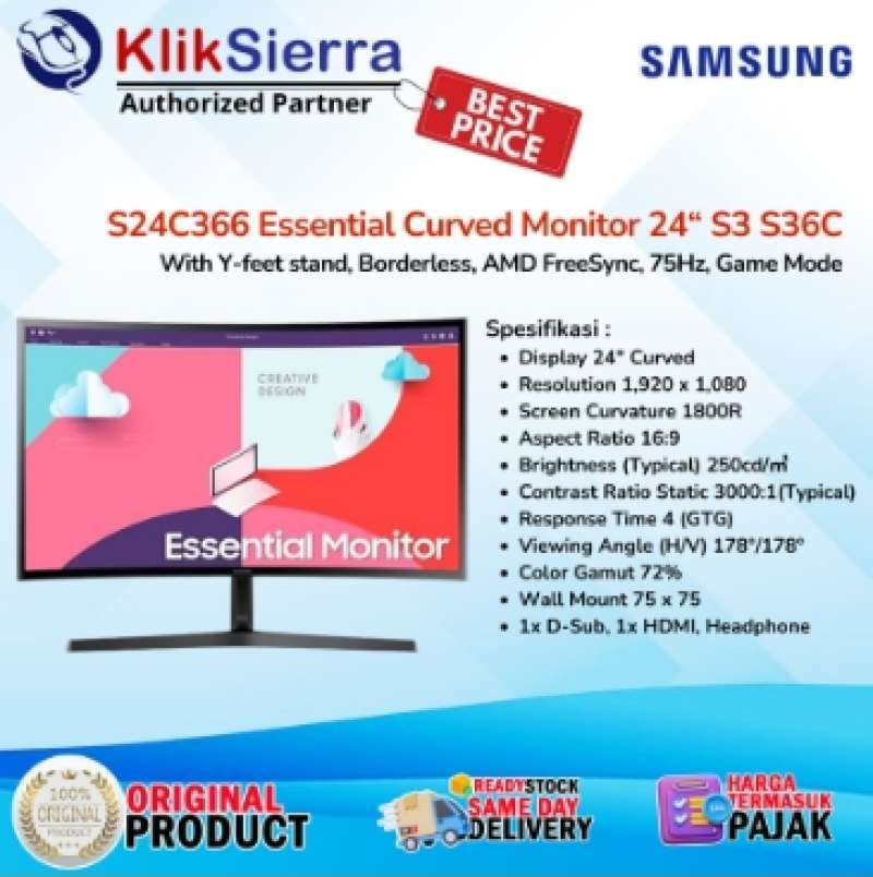 Jual Samsung Essential Monitor 24 Ips S24c366 S33gc S24c310 S31c ...