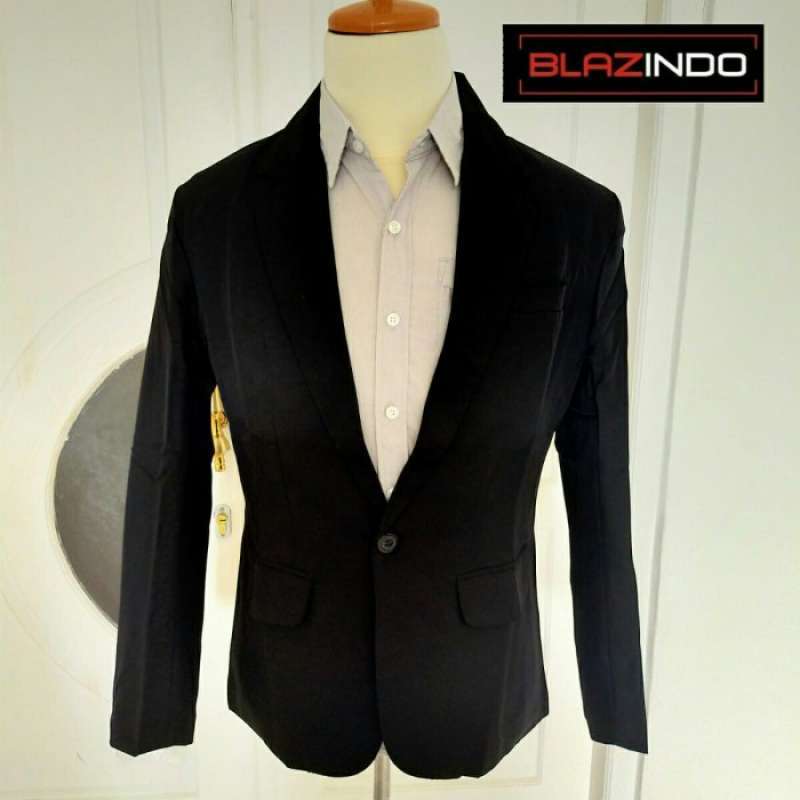 Jual Blazer Pria Full Black Saku Atas Wisuda Kantor Jas Semi Formal - S ...