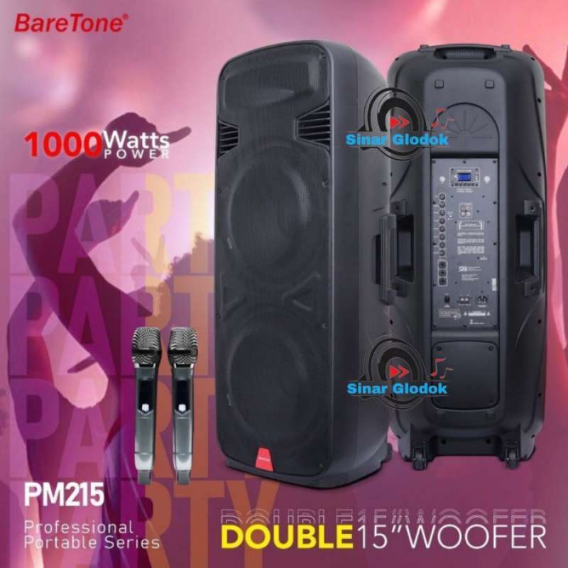 Promo Baretone Pm215 Speaker Portable 15 Inch Double 1000 Watt Usb ...