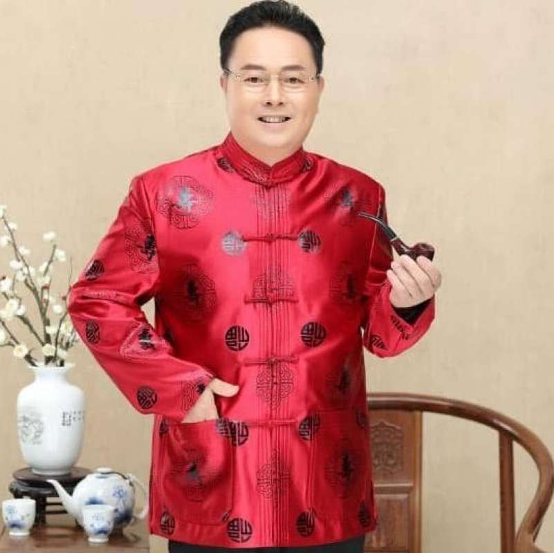Jual Sale Ready Stock Baju Cheongsam Pria Warna Merah Tulisan Mandarin ...