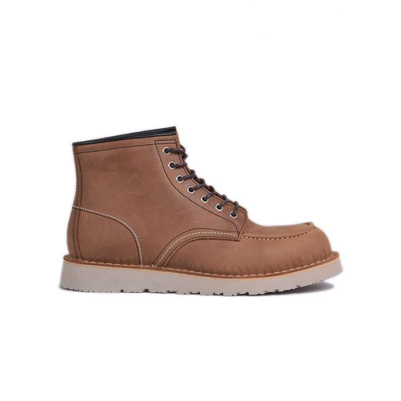 Jual Sepatu Kulit Moc Toe Boots Pria Koku Footwear Lennox Tan Coklat ...