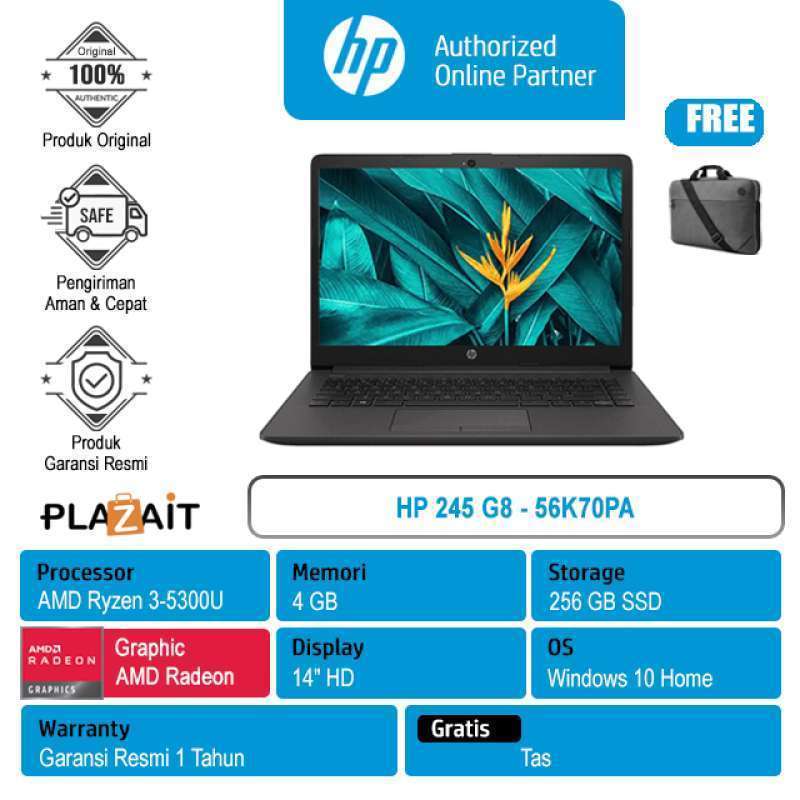 Jual Hp 245 G8 - 56k70pa /amd Ryzen 3-5300u/4gb/256gb Ssd/amd Radeon ...