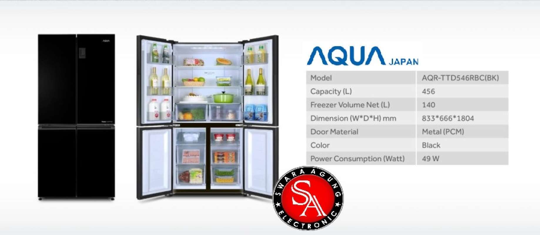 Promo Kulkas 4 Pintu 456 Liter Aqua Type : Aqr-ttd546rbc- Inverter ...