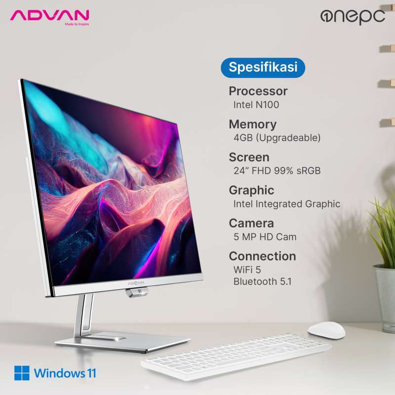 Promo Advan All In One Pc Aio Onepc Intel N100 4gb/128gb Windows 11 Original Diskon 50% Di ...