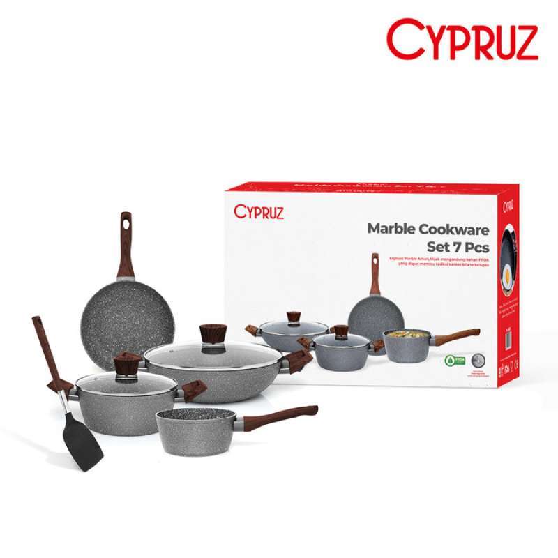 Promo Cypruz Marble Series Fry Wok Pan Sauce Pot Spatula Complete Set 7 ...
