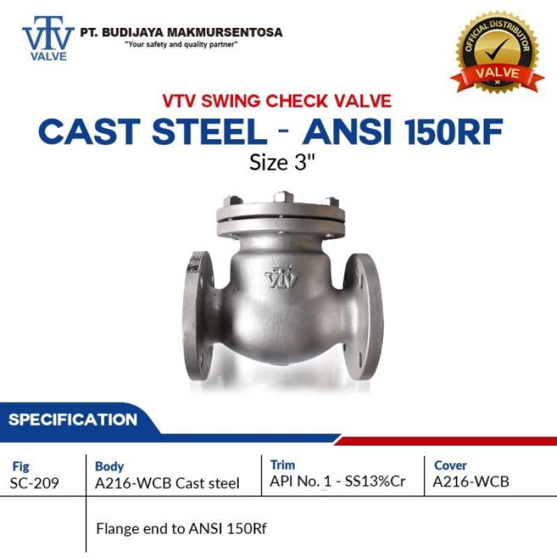 Promo Swing Check Valve Vtv Cast Steel - Ansi 150rf Size 3 Inch Diskon ...