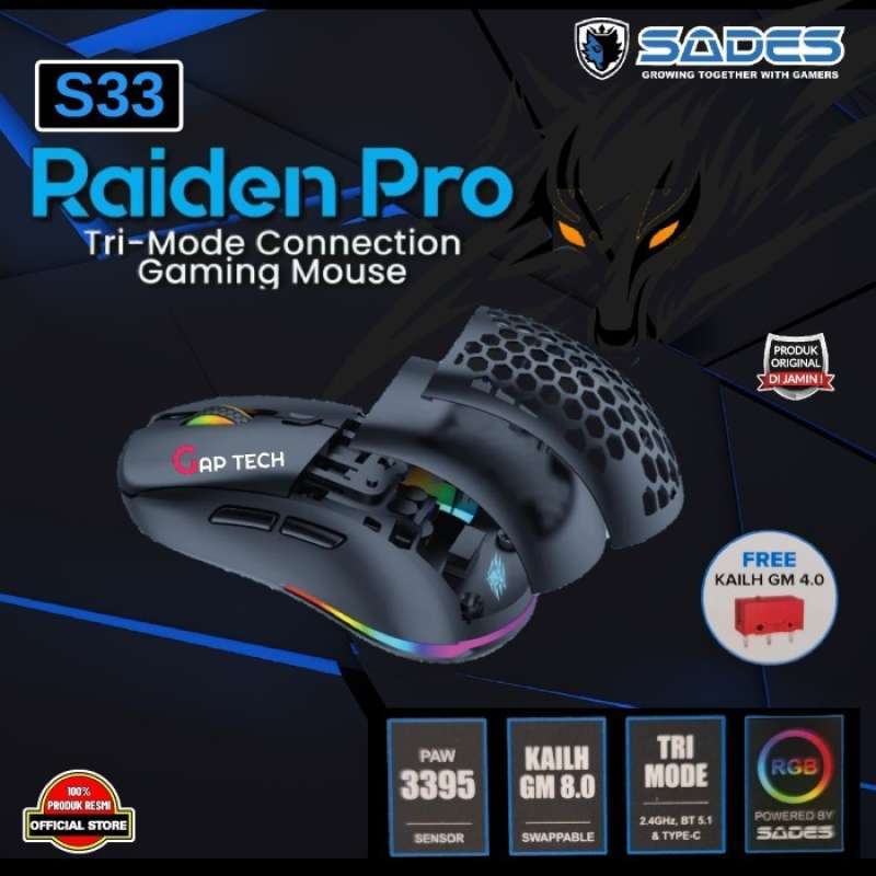 Jual Sades Raiden Pro S33 / S33 Raiden Pro / S 33 Wireless Modular Dual Mode Gaming Mouse ...