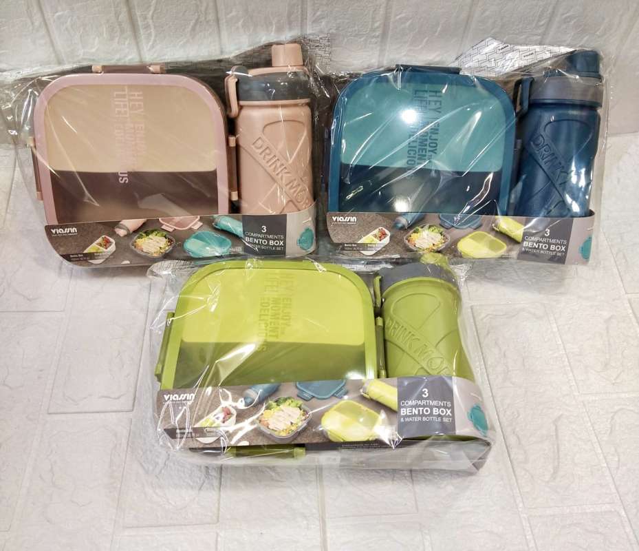 Jual Set Tempat Makan Sekat 3 Dan Botol Minum Viassin A359 Free Sendok//paket Lunch Box - A358 ...