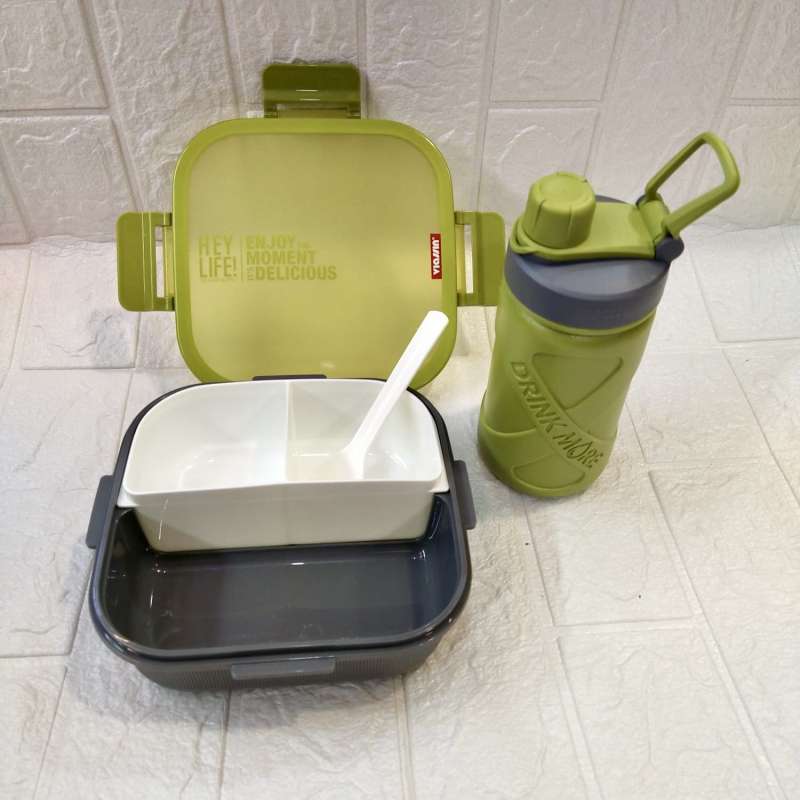 Jual Set Tempat Makan Sekat 3 Dan Botol Minum Viassin A359 Free Sendok//paket Lunch Box - A358 ...