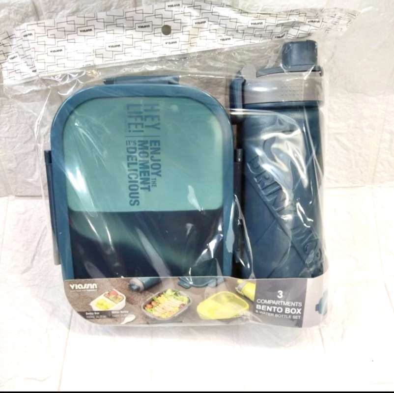 Jual Set Tempat Makan Sekat 3 Dan Botol Minum Viassin A359 Free Sendok//paket Lunch Box - A358 ...