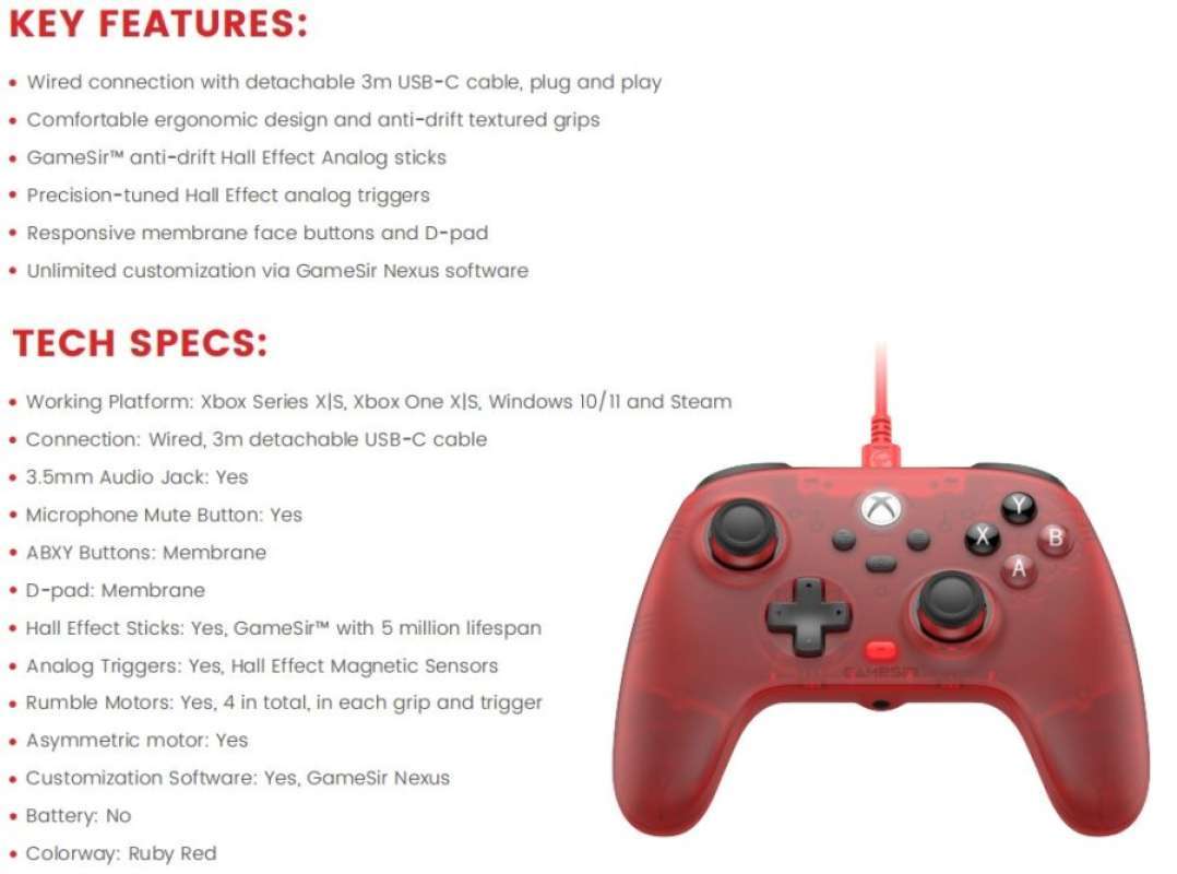 Promo Gamesir T7 Wired Gamepad Controller Hall Effect Stick Triggers ...