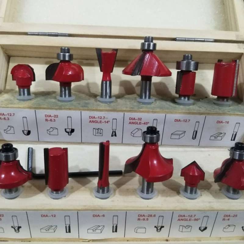 Promo Mata Fil Kayu Mata Router Mata Trimer Diameter 1/4inch Set 12pcs ...