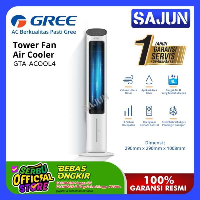 Promo Gree Tower Fan Air Cooler 4 Liter 3in1 With Humidifier Gta-acool4 ...