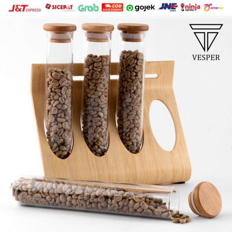 Promo Wooden Coffee Bean Tube Display Rack Stand / Rak Tabung Biji Kopi ...