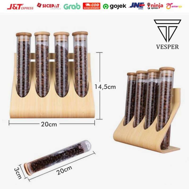 Promo Wooden Coffee Bean Tube Display Rack Stand / Rak Tabung Biji Kopi ...