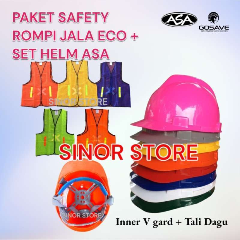 Promo Paket Safety Proyek Full Set Helm + Rompi Jaring - Rompi Hijau ...