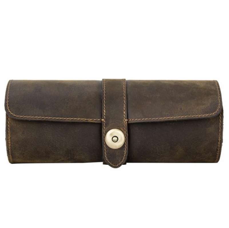 Jual Leather Pouch Travel Luxury Watch-kotak Bulat Gulung Kulit Jam ...