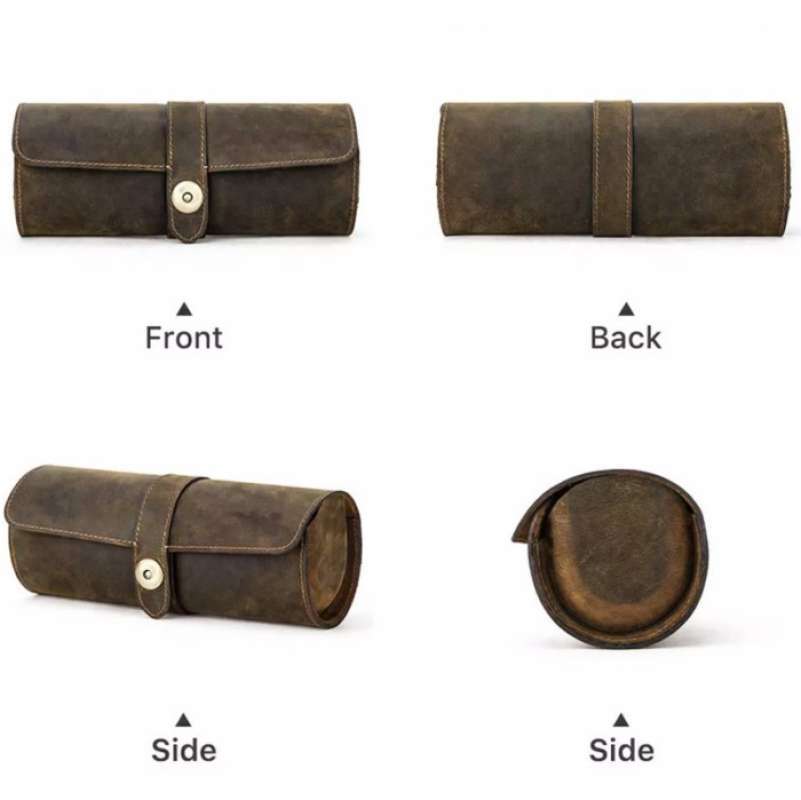 Jual Leather Pouch Travel Luxury Watch-kotak Bulat Gulung Kulit Jam ...