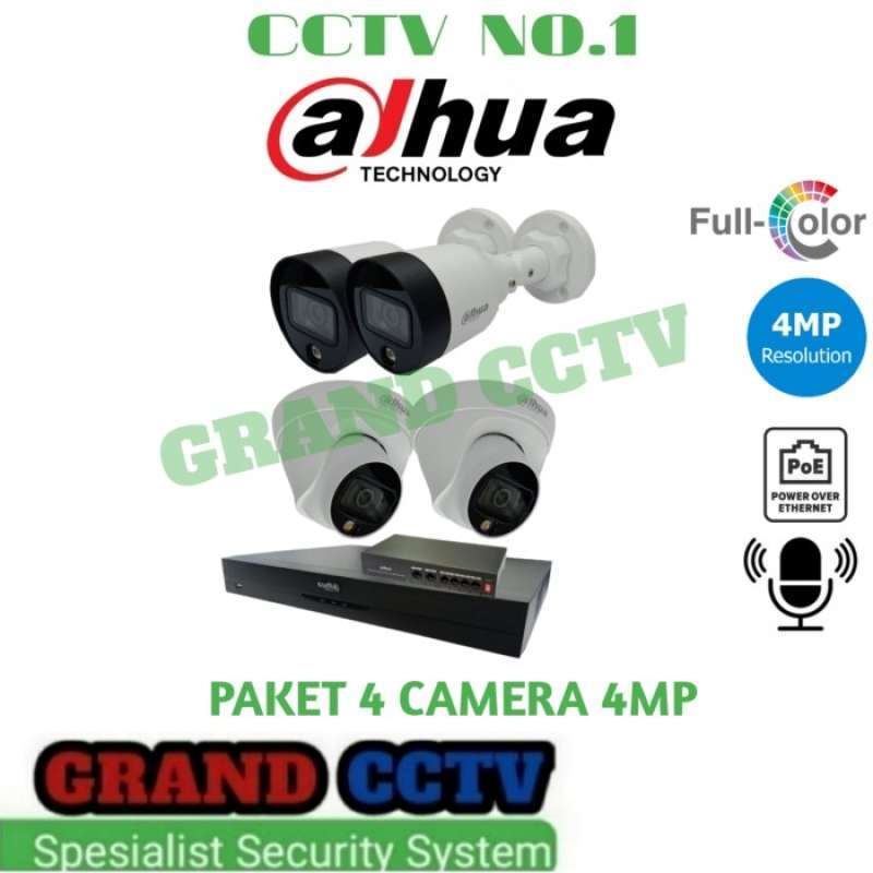 Promo Paket Dahua 4 Channel 4 Camera 4mp Full Color Audio Ip Camera Poe ...