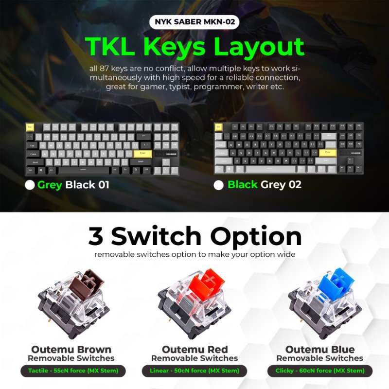Jual Nyk Nemesis Saber Mkn02 Mkn-02 Wired Mechanical Gaming Keyboard ...
