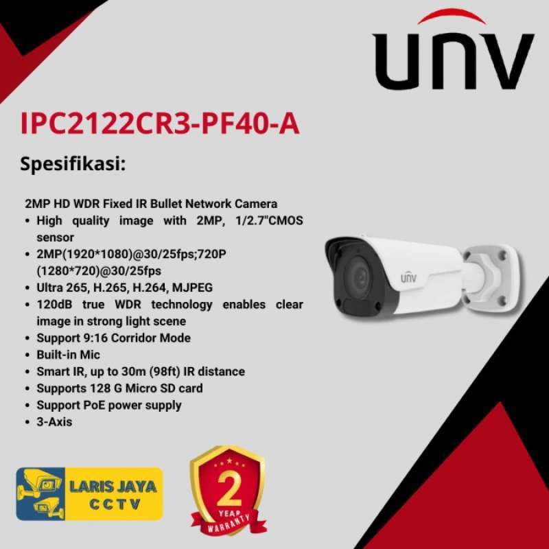 Promo Unv Ipcam Outdoor 2mp Ipc212cr3-pf40a / Uniview Ip Kamera 1080p ...