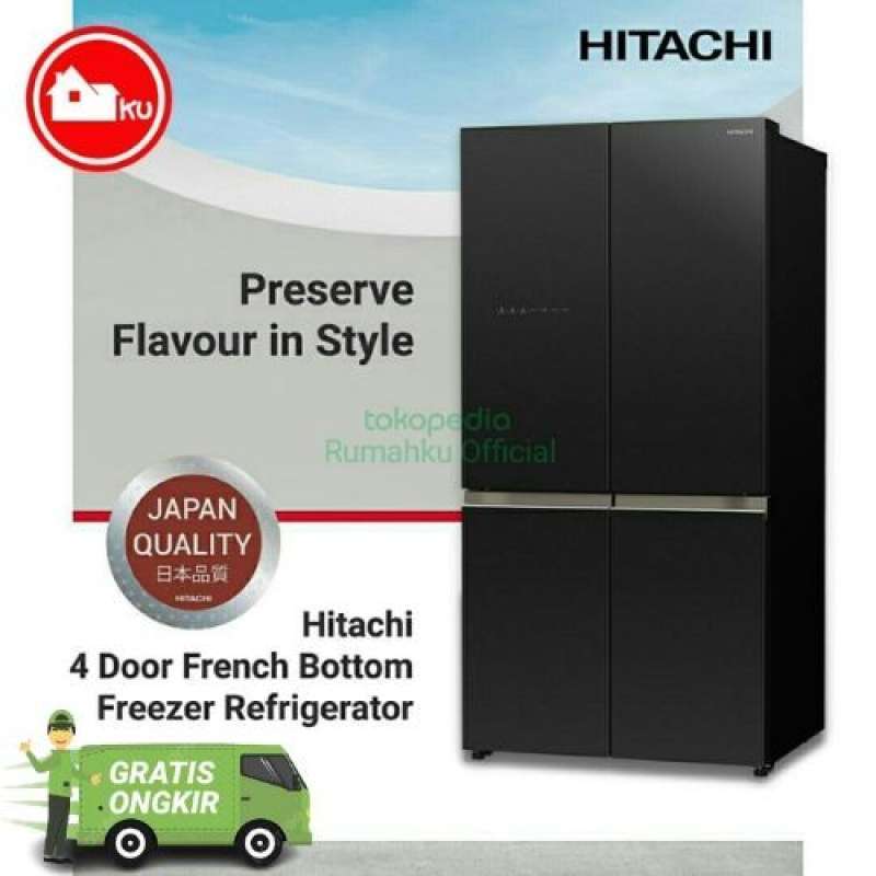 Promo Kulkas Hitachi Rwb64vgd0 (gbk) - Glass Door Bottom Freezer Series Diskon 23% Di Seller ...