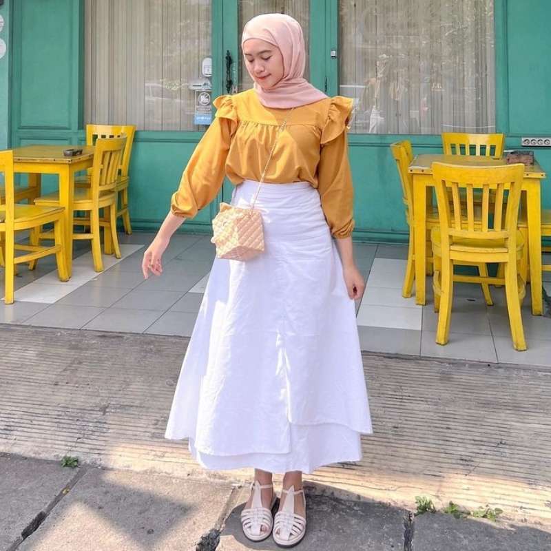 Promo Rok Panjang Monalica Milana Susun Mekar All Size Fit L - Putih L ...