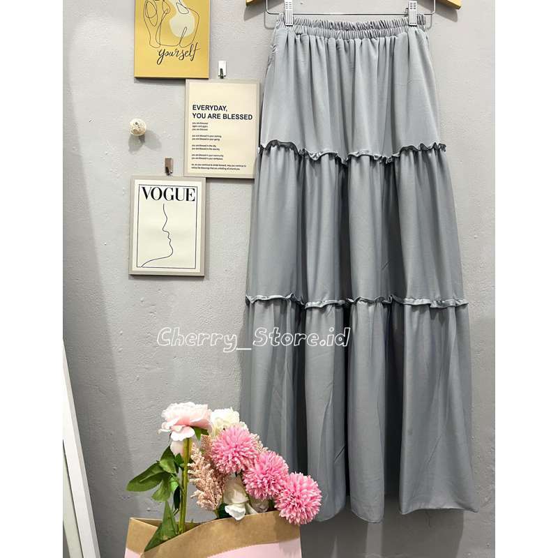 Promo Cherry_ Ruffle Skirt 3 Susun / Rok Panjang Wanita / Skirt Korean ...