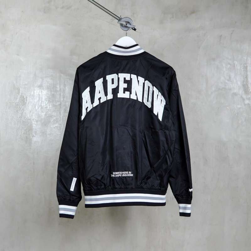 Promo Jaket Aape Now Text White Black Varsity Jacket 100% Original - S ...