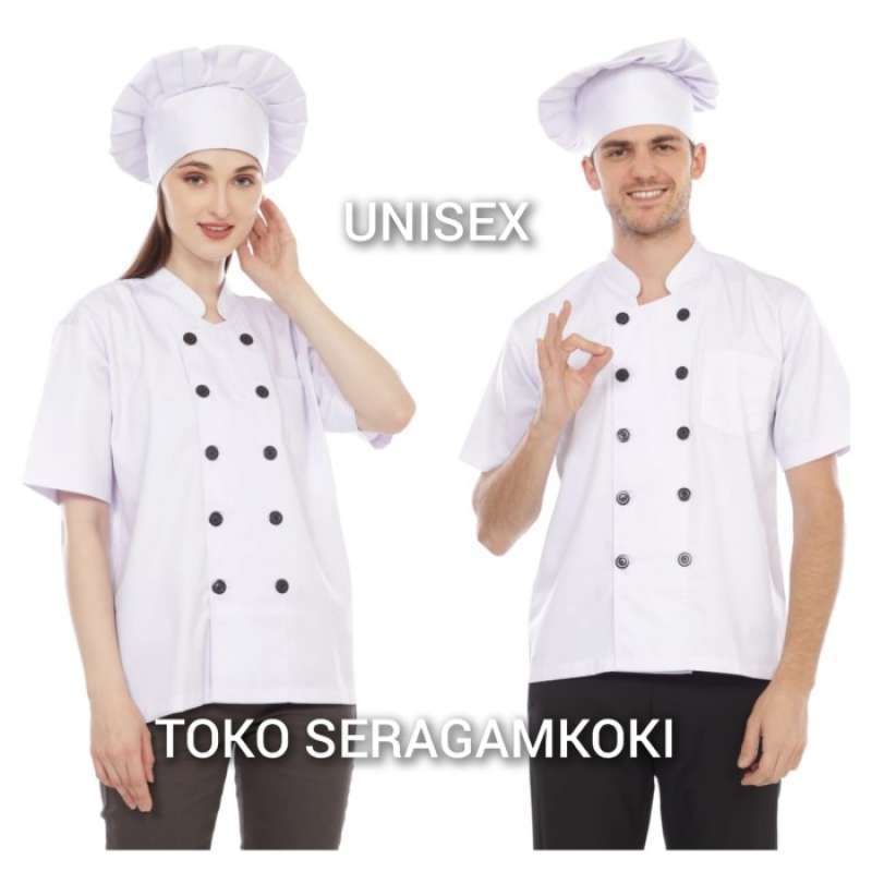 Jual Seragam / Baju Koki Lengan Pendek Putih Harga Murah Kualitas Prima - M Hitam Di Seller Wd ...
