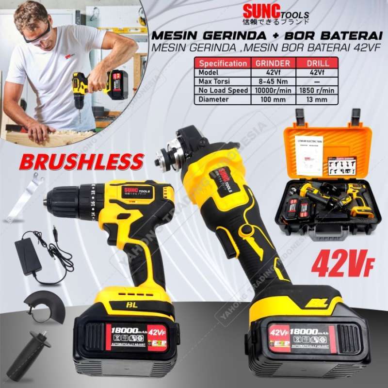 Promo Paket Mesin Gerinda Mesin Bor Baterai Cordless Sunc Tools 42vf ...