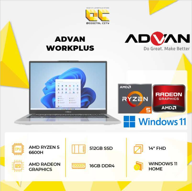 Jual Advan Workplus Ryzen 5-6600h 16gb 512gb Ssd 14″ Fhd Ips Win 11 ...