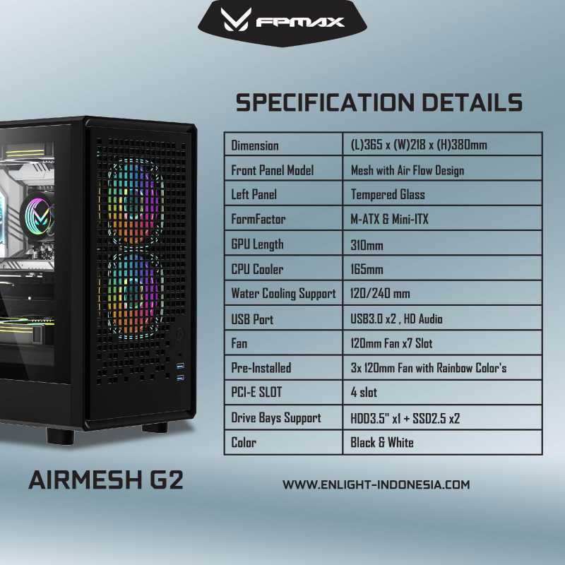 Jual Casing Pc Gaming Fpmax Airmesh G2 Casing Pc Atx - Eatx | Cpu Pc ...
