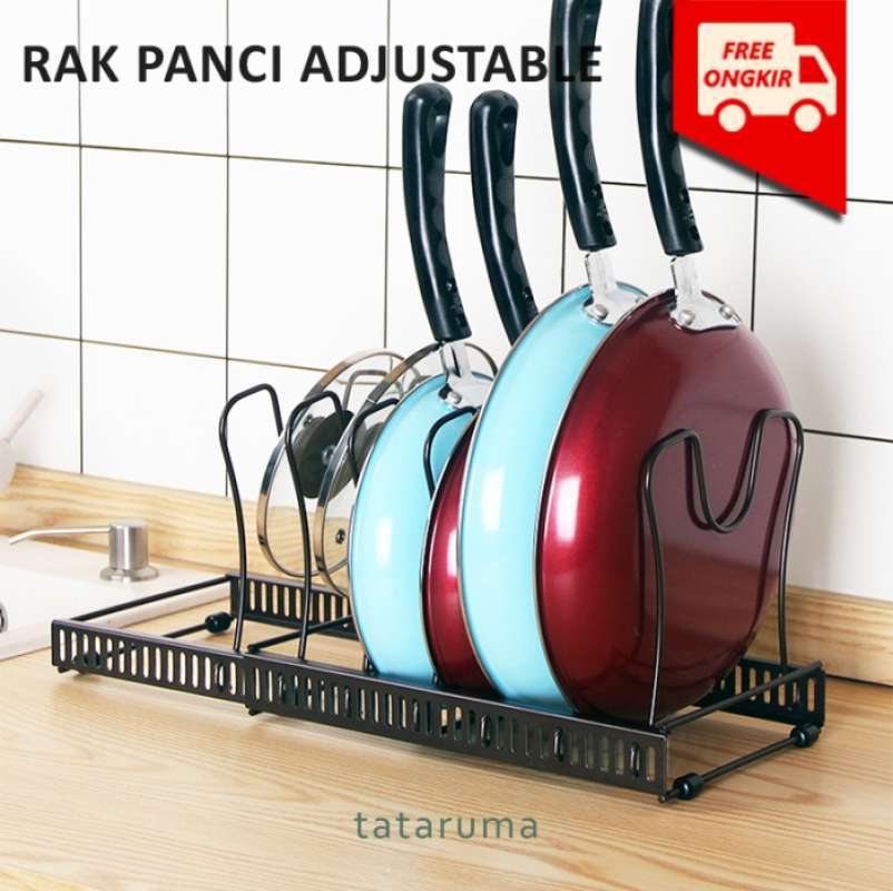 Jual Tokku - Rak Panci Dapur Adjustable Besi Multifungsi - Black Di ...