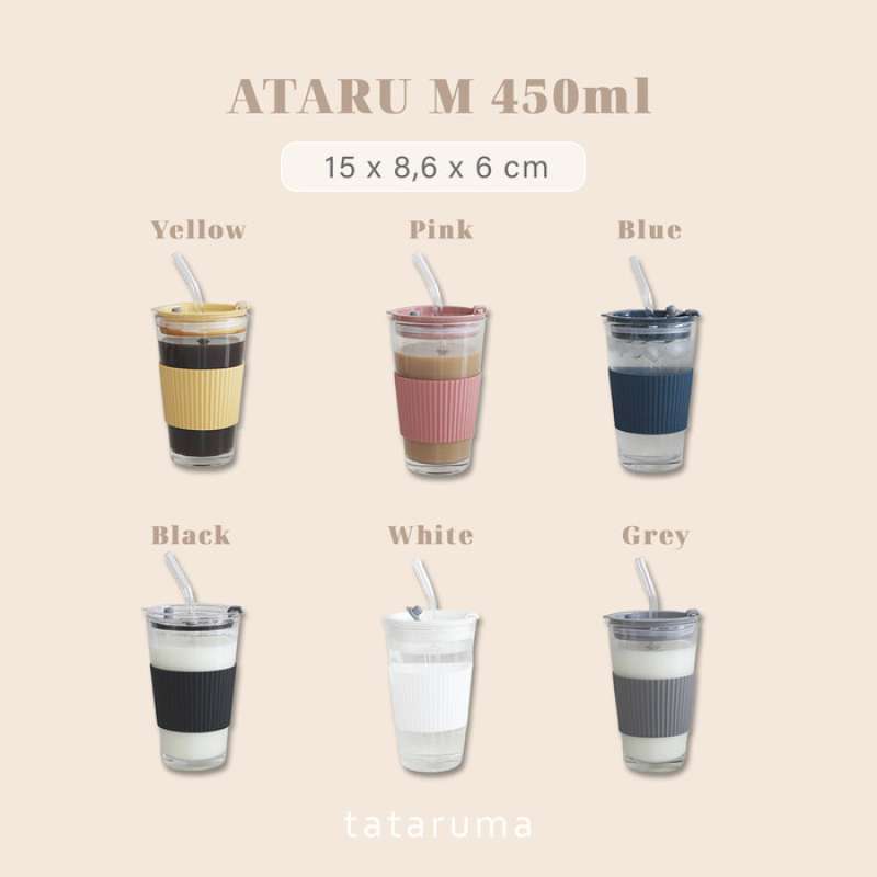 Jual Ataru - Tumbler Gelas Kaca Tahan Panas Dingin Anti Bocor 350ml - S ...