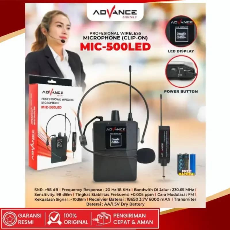 Jual Advance Mic-500 Led Mic Bando Wireless Mic Clip On / Microphone ...