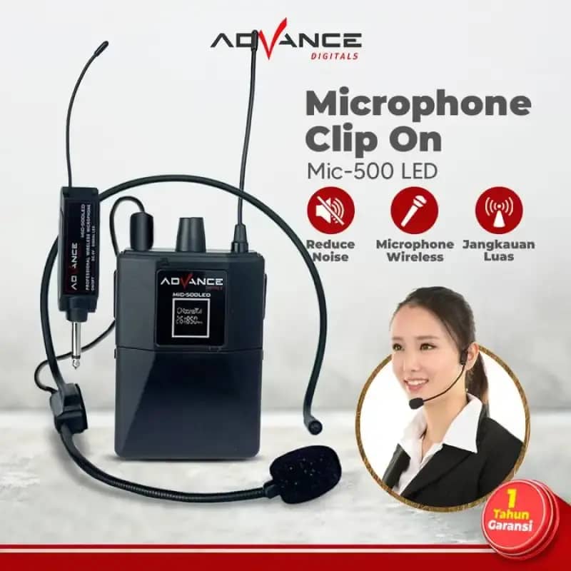 Jual Advance Mic-500 Led Mic Bando Wireless Mic Clip On / Microphone ...
