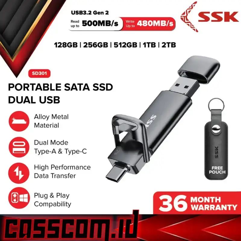 Jual Ssk Sd301 Portable Ssd 550mb/s USB 3.2 Type C External Ssd 128gb ...