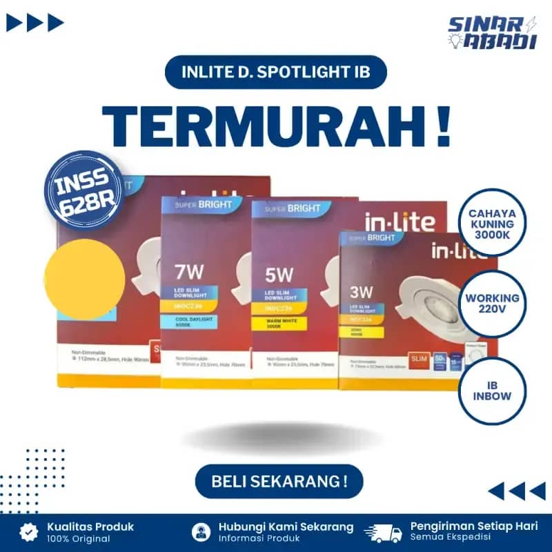 Jual Inlite Led Downlight Spotlight Slim Ib Indc236 3000k (kuning) - 7w ...