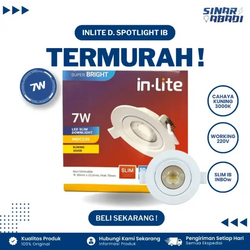 Jual Inlite Led Downlight Spotlight Slim Ib Indc236 3000k (kuning) - 7w ...