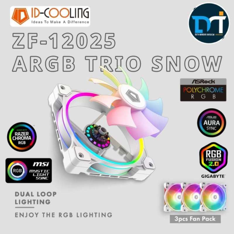 Promo ID Cooling ZF 12025 ARGB Trio Snow - 120mm PWM ARGB Gaming Fan ...