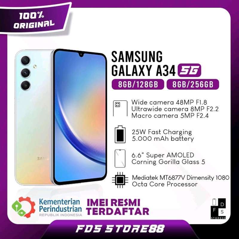 Jual Samsung Galaxy A34 5g 8/128 Gb 8/256 Gb Garansi Resmi Sein Di Seller Fds Store88 - Fds ...