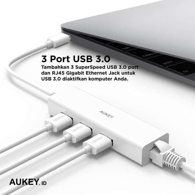 Promo Aukey Type C 3.1 To USB HUB 3 Port and Lan/Ethernet Adapter for Diskon 23% di Seller Tikno ...