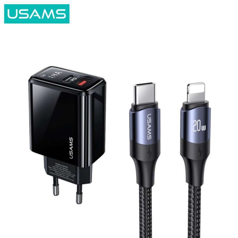 Jual USAMS T40 Adapter Fast Charger QC3.0+PD 20W Digital Display di ...
