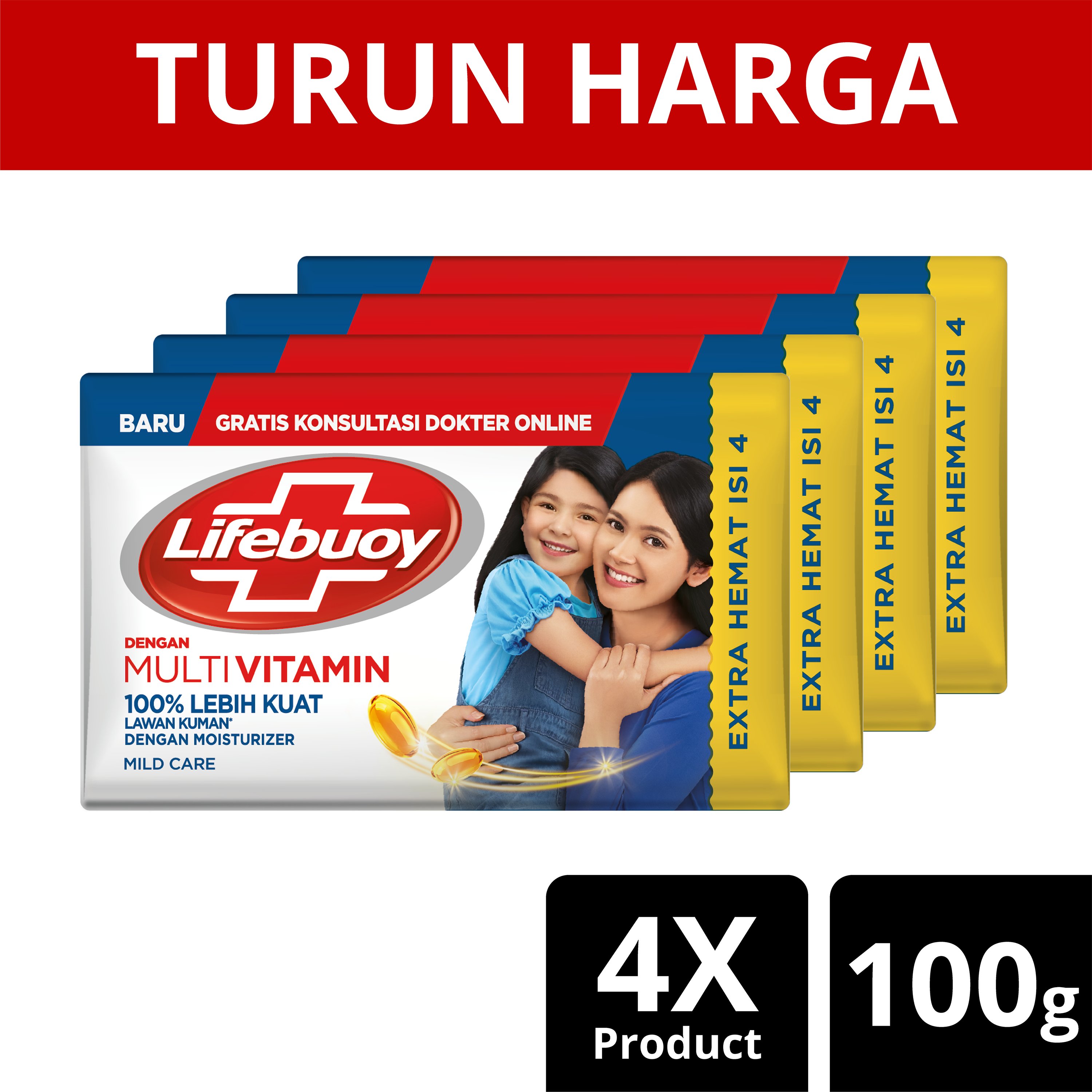 Promo Lifebuoy Mild Care Sabun Batang [4 Pcs/ 100 g] Diskon 11% di ...