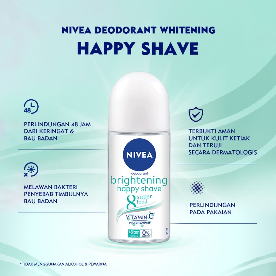 Promo Nivea Deodorant Whitening Happy Shave Roll On [50 Ml] Diskon 10% ...