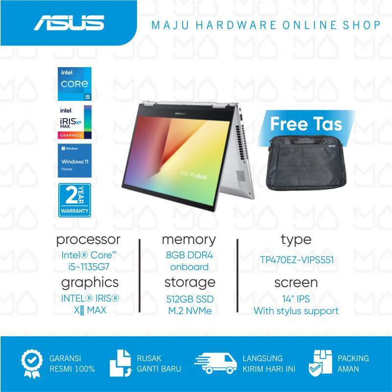 Jual Laptop Asus Vivobook Flip 14 Tp470ez-vips551 I5 1135g7 8gb 512gb Black Di Seller Maju ...