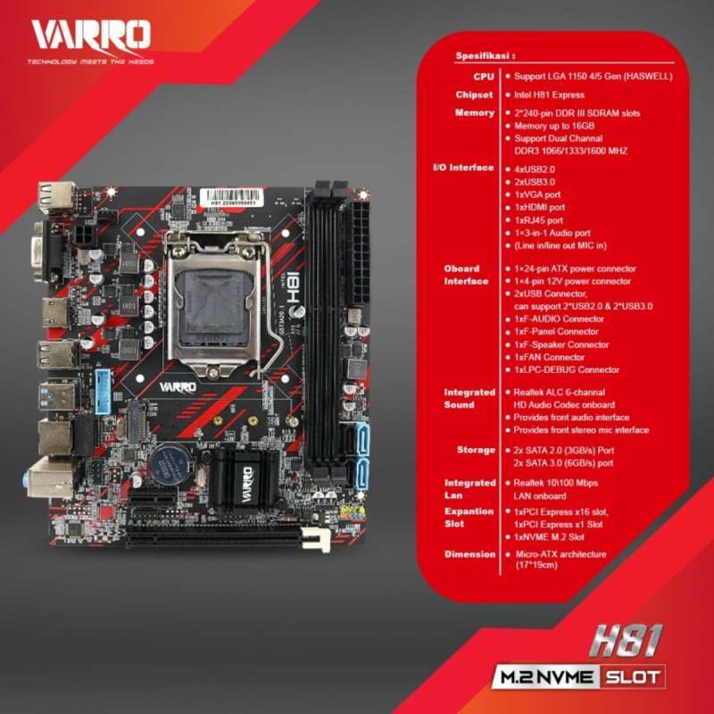 Jual Mainboard H81 Varro Mobo Pc Komputer Socket 1150 Motherboard Varro H81 Support Intel Gen 4 ...
