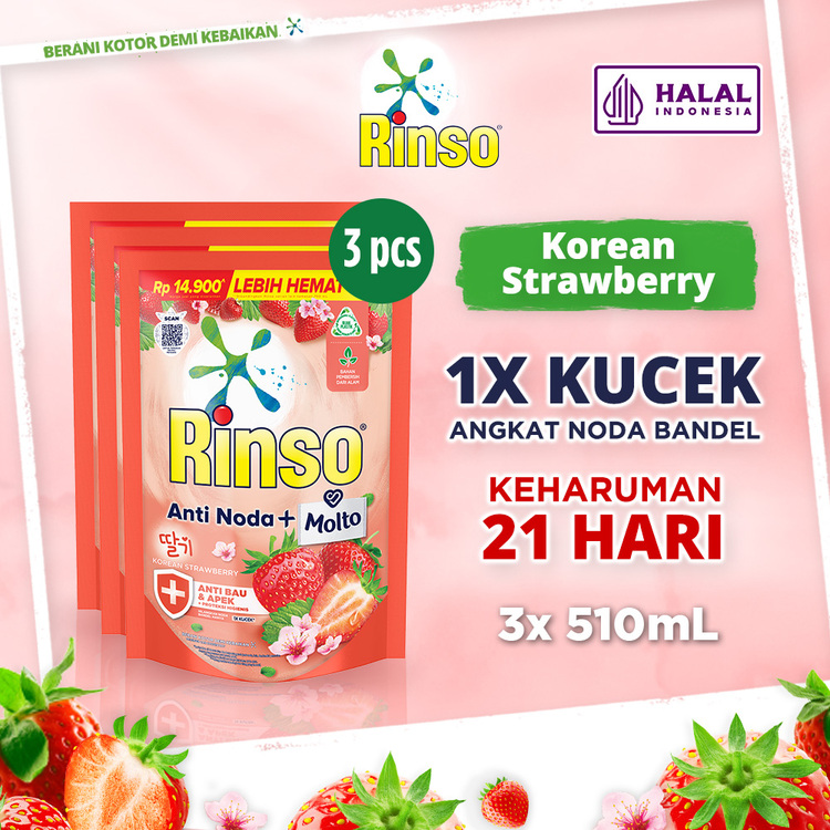 Promo Rinso Sensi Fresh Korean Strawberry Detergent Cair [510 Ml] Isi 3 ...